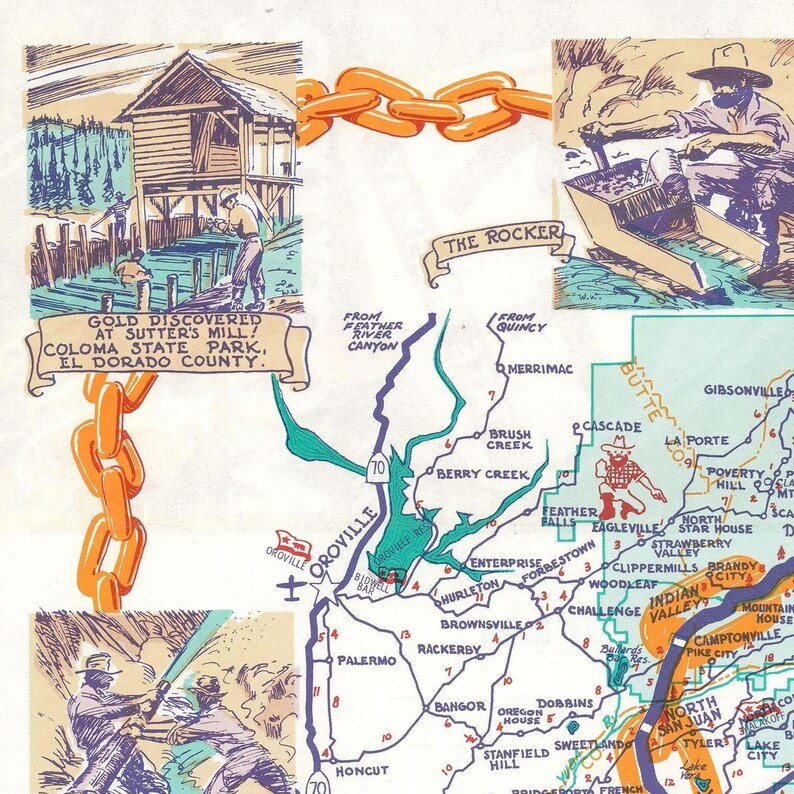 Old Pictorial Tourist Map of the Mother Lode Gold Region - Etsy Hong Kong