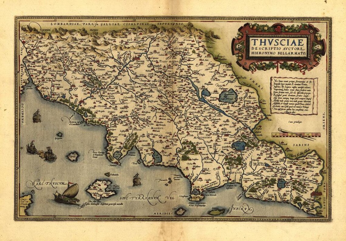 Antique Map of Tuscany Italy 1521 Extremely Rare Map Huge | Etsy