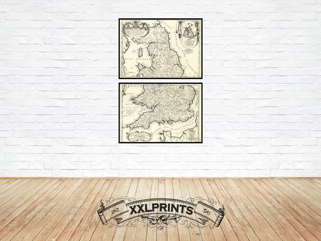 Antique Map of England and Wales, 1690, Uncoloured, Coronelli Map Set ...