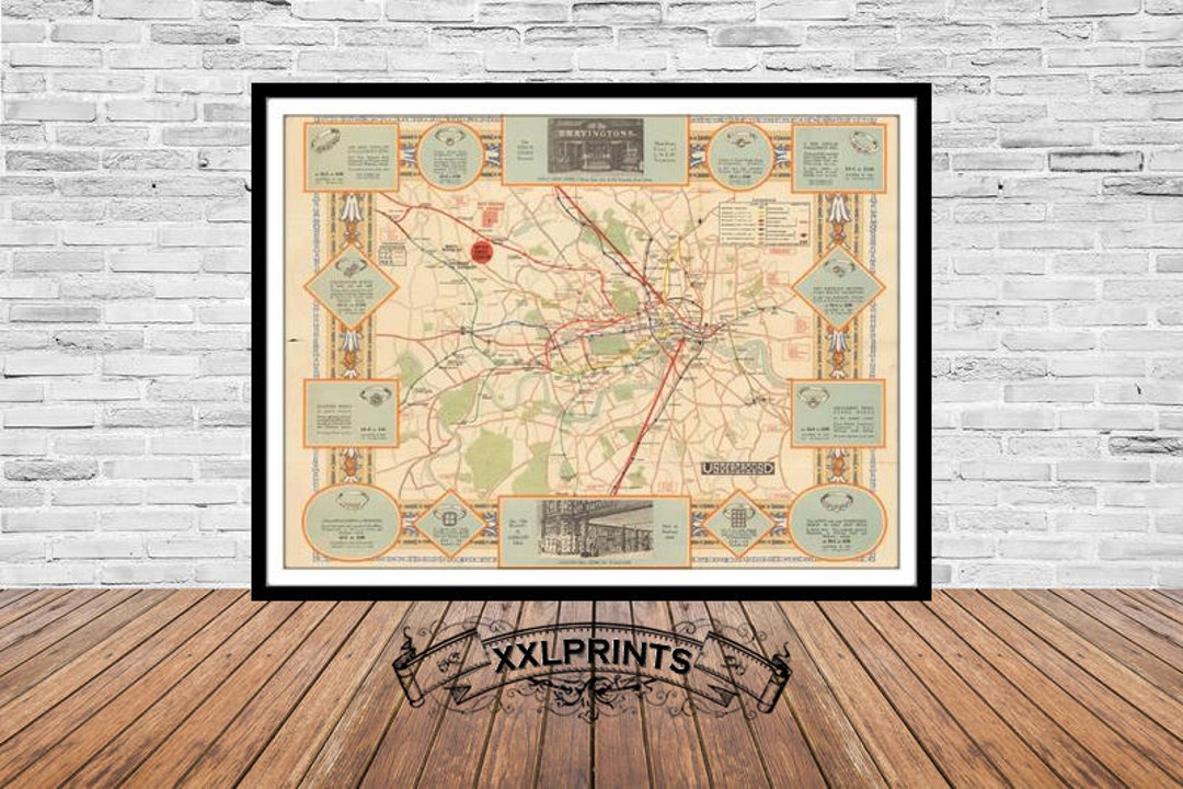 1922 London Underground Map Art Print: Vintage Railway & Tram ...