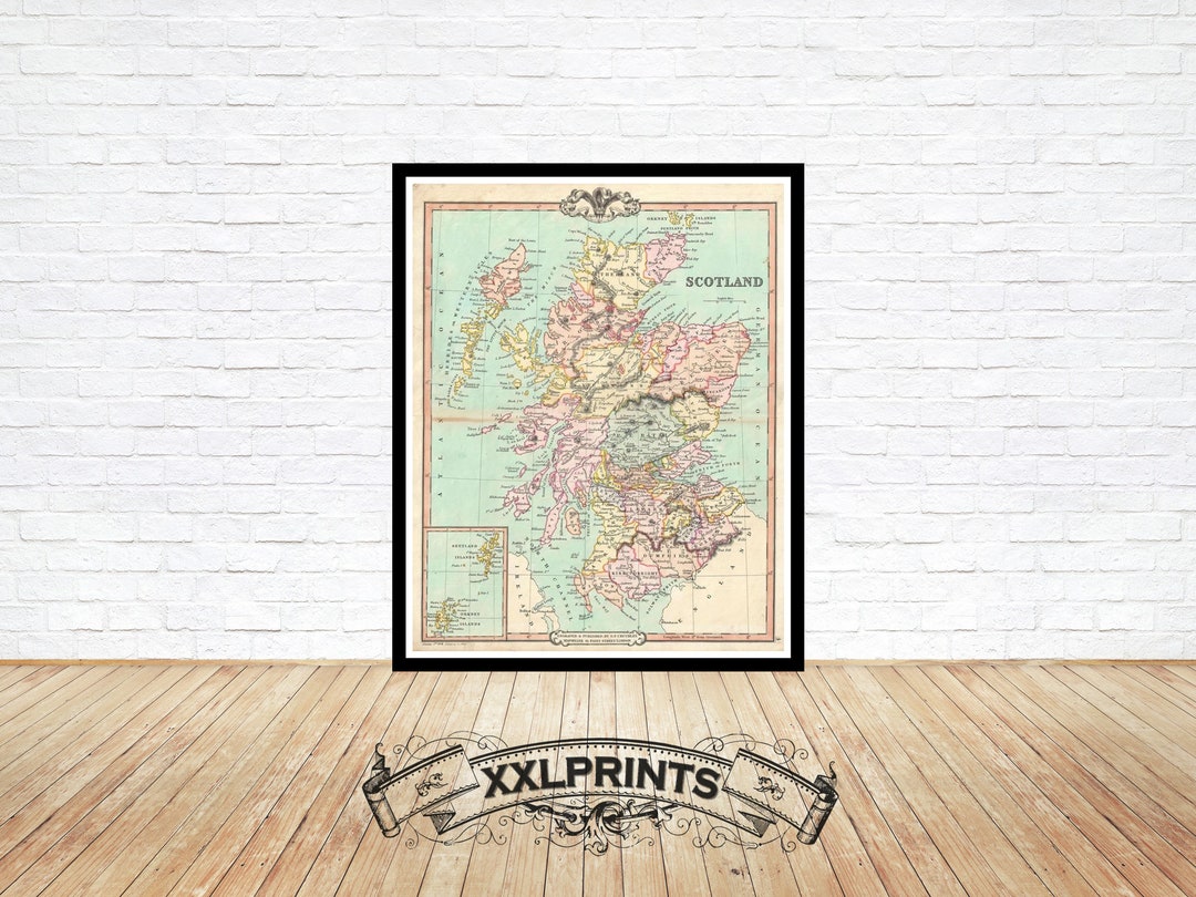 Old Map of Scotland, 1850, Cruchley's Maps, Fine Reproduction, Fine Art ...