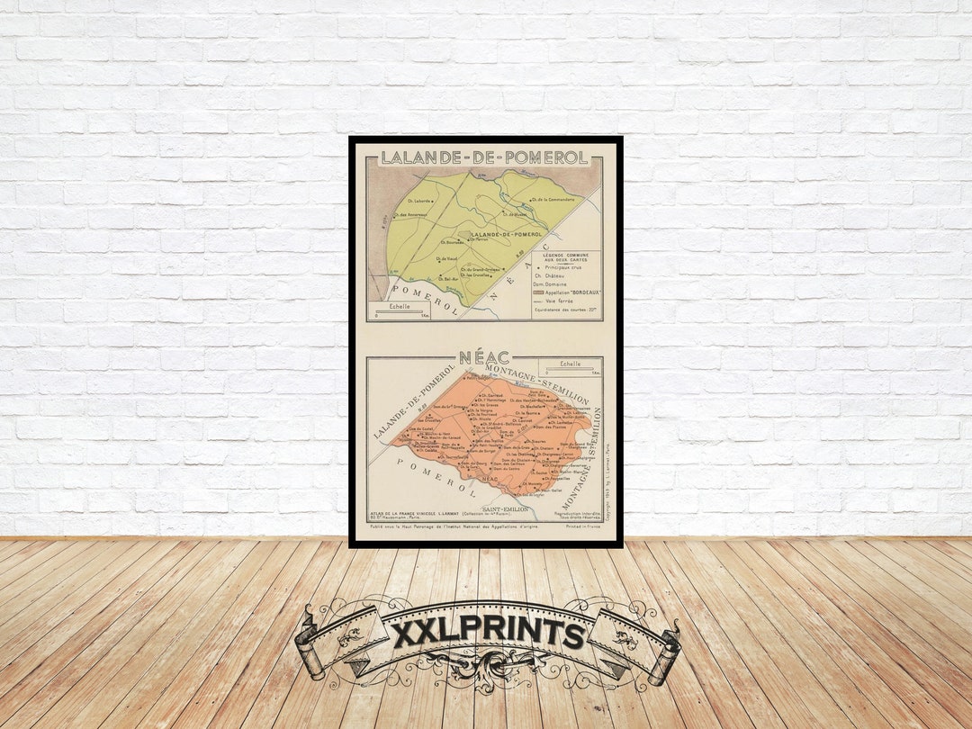 Vintage Bordeaux Vineyards Map Print: Lalande-de-pomerol, Néac, 1949 - Etsy