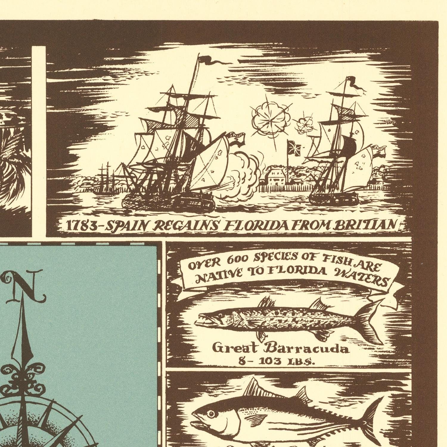 Old map of Florida 19th century pictorial map fine | Etsy