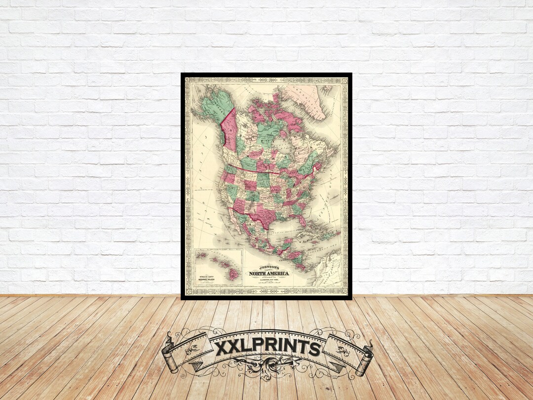 1869 North America Map: Vintage Fine Art Print - Etsy UK