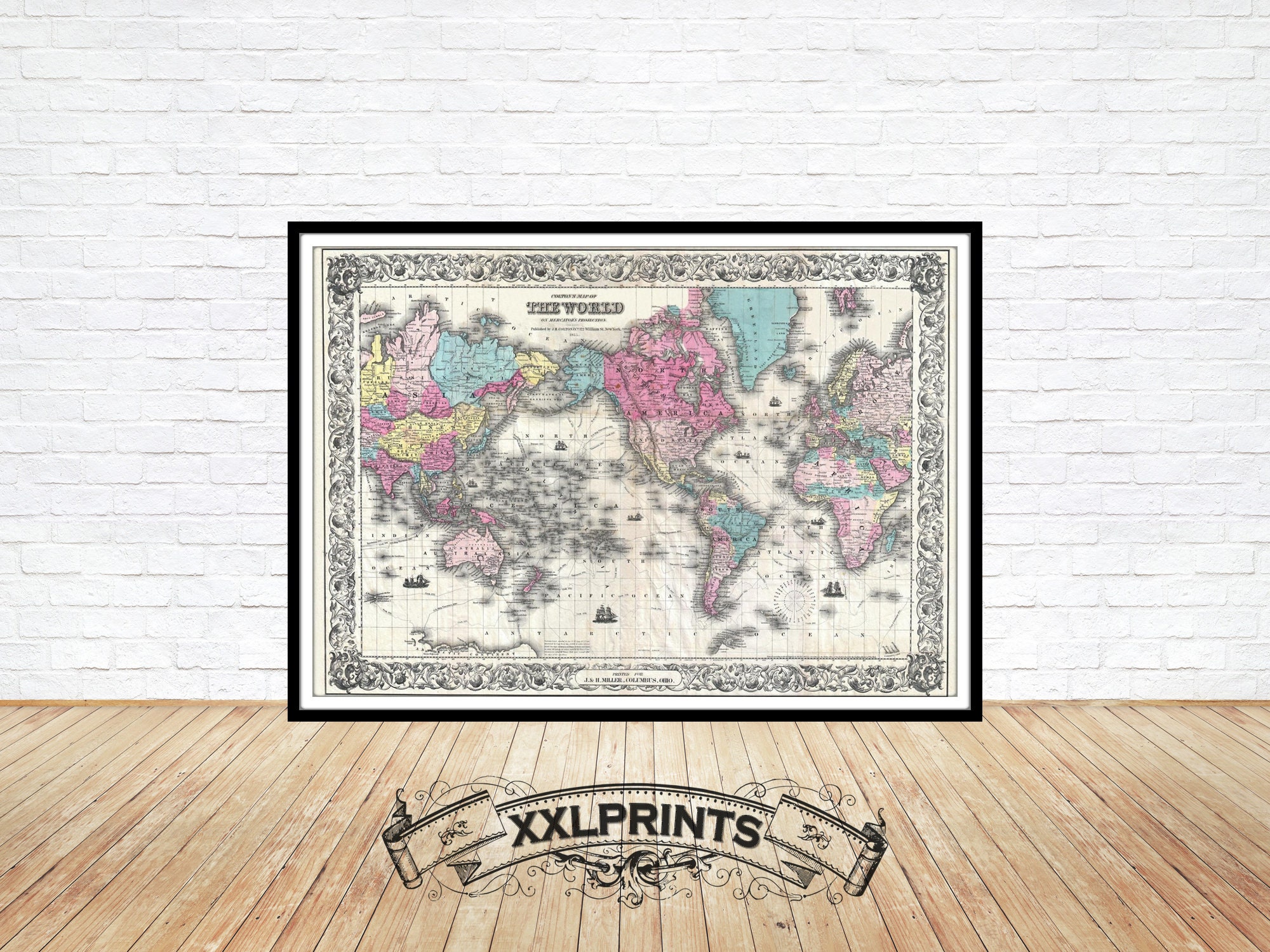 Antique Map of the World at 1852 Fine Reproduction Large | Etsy