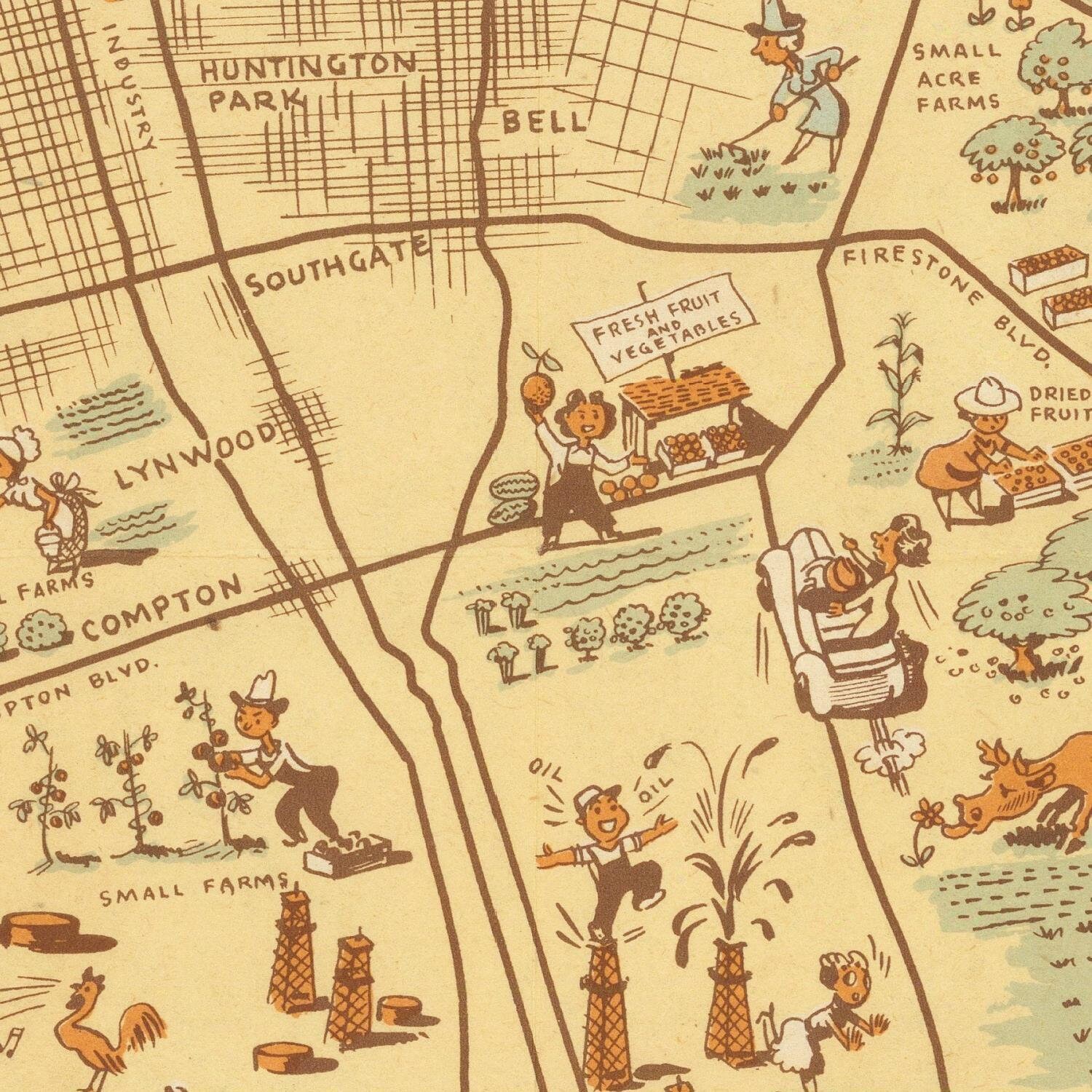 Old Pictorial Map of Los Angeles 1940 Antique Fine - Etsy