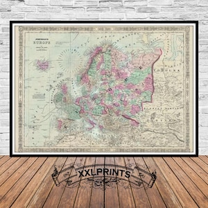 1863 Antique Map of Europe: Fine Art Giclée Print - Etsy