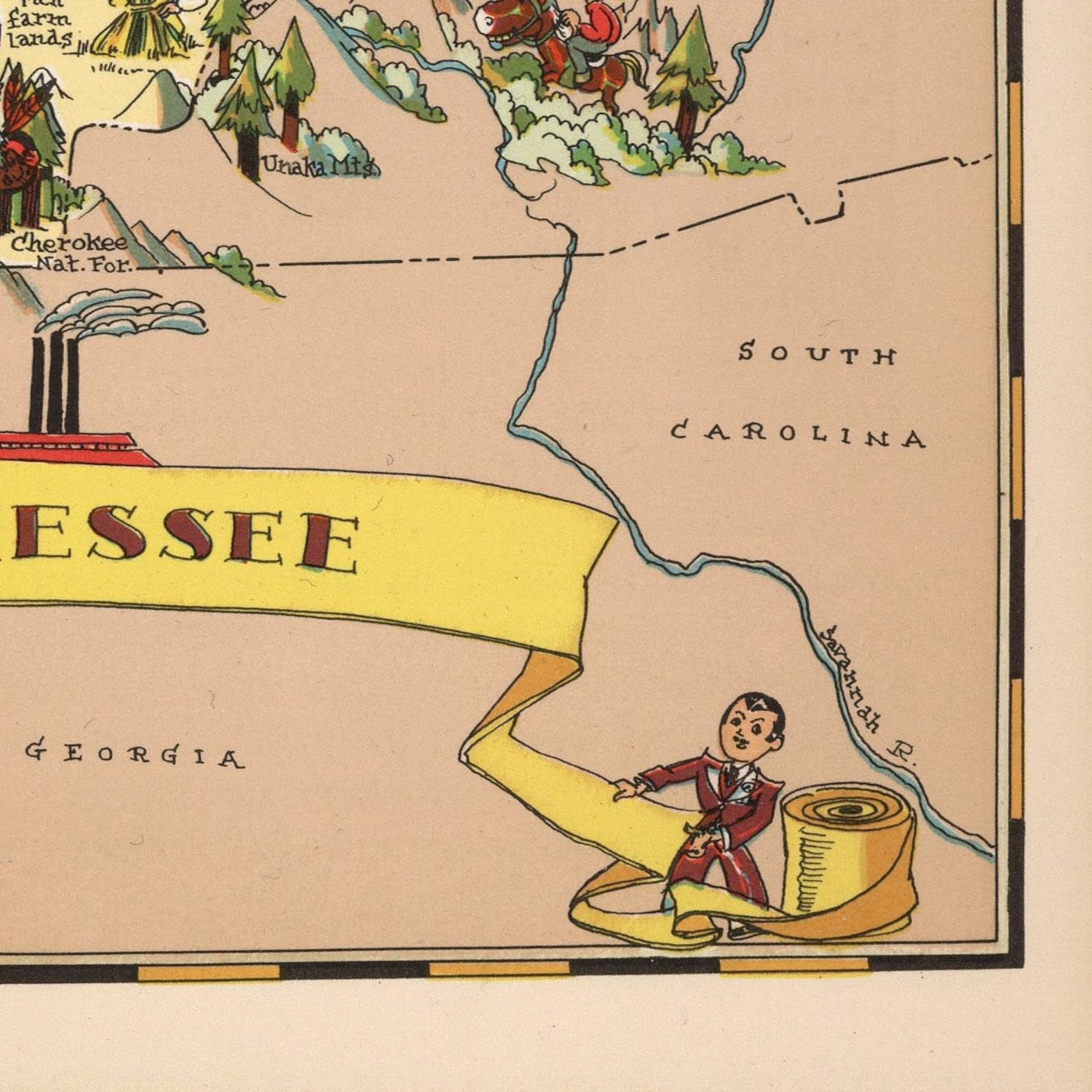 1935 Cartoon Map of Tennessee Pictorial Map Fine - Etsy