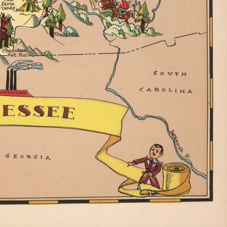 1935 Cartoon Map of Tennessee Pictorial Map Fine - Etsy