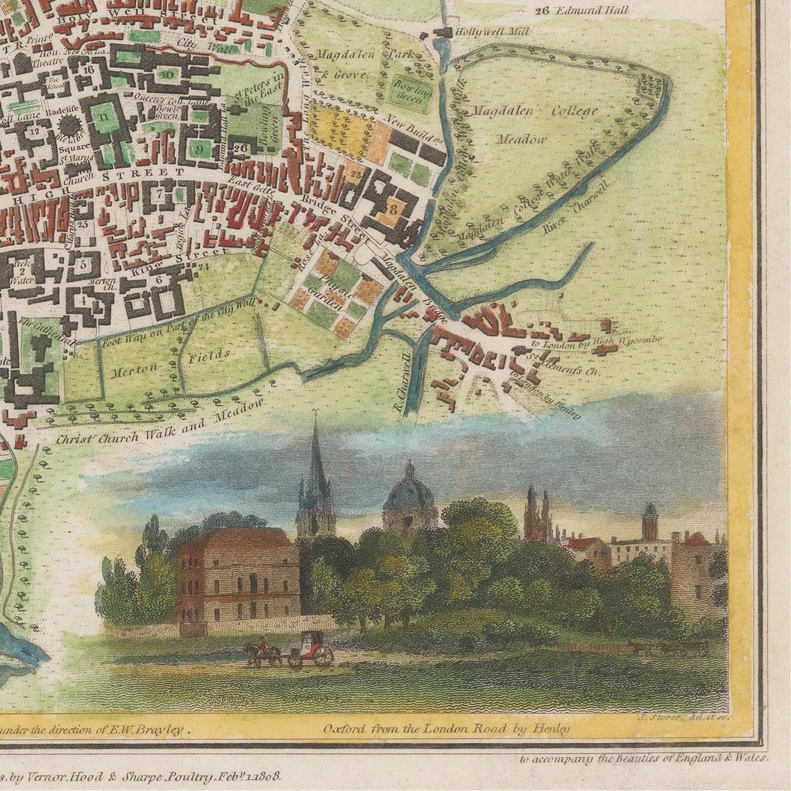 Antique Oxford Map Print: 1808 City Plan Reproduction - Etsy