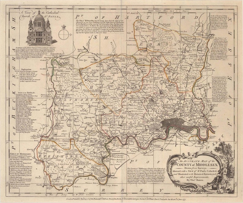 Middlesex Map Print: 1777 Antique United Kingdom County Reproduction - Etsy