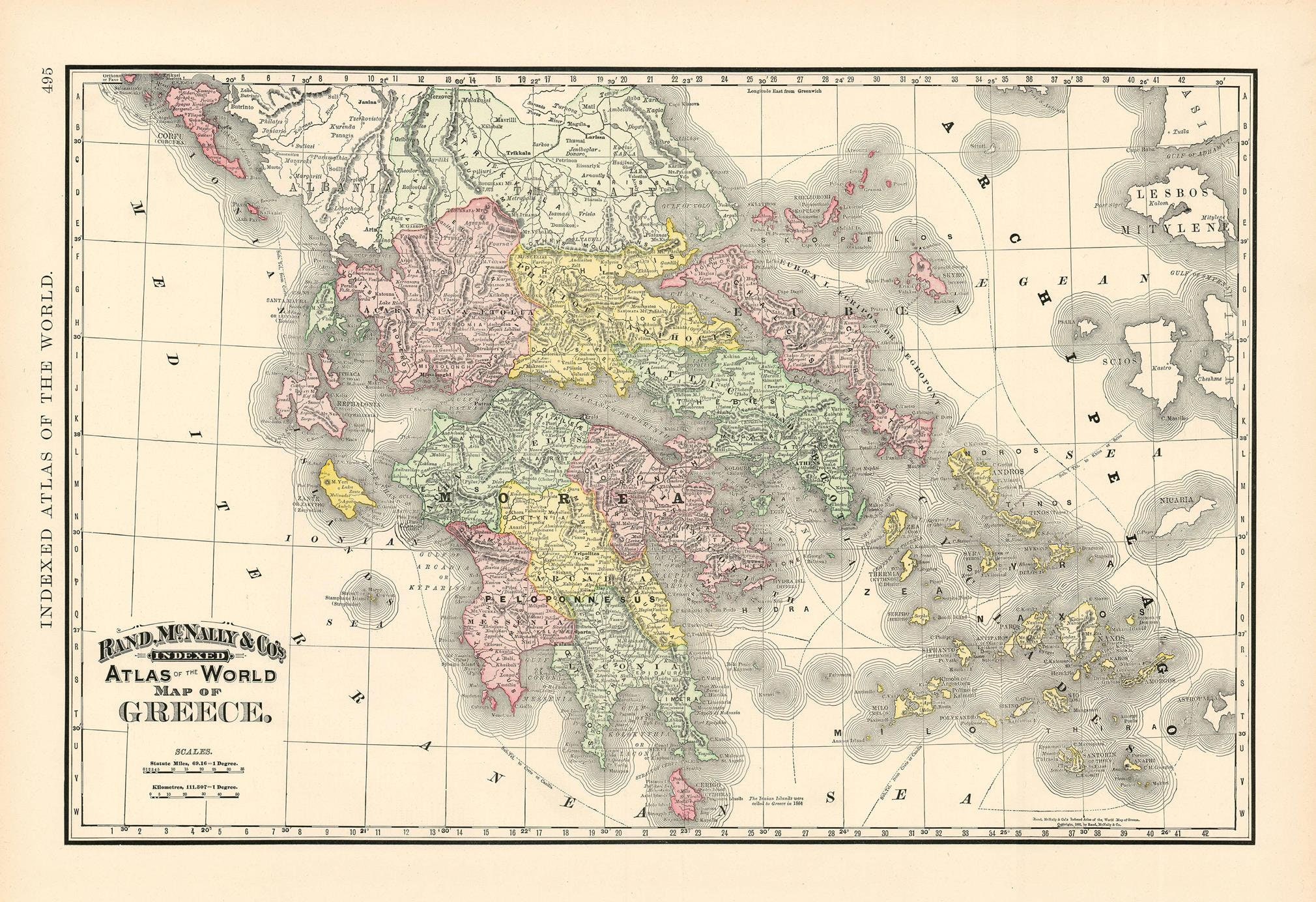 Antique Greece Map Print: 1892 Archipelago, Fine Art Reproduction - Etsy