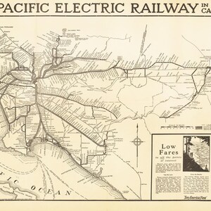 Old Map of Pacific Electric Railway,southern California,1912,fine ...