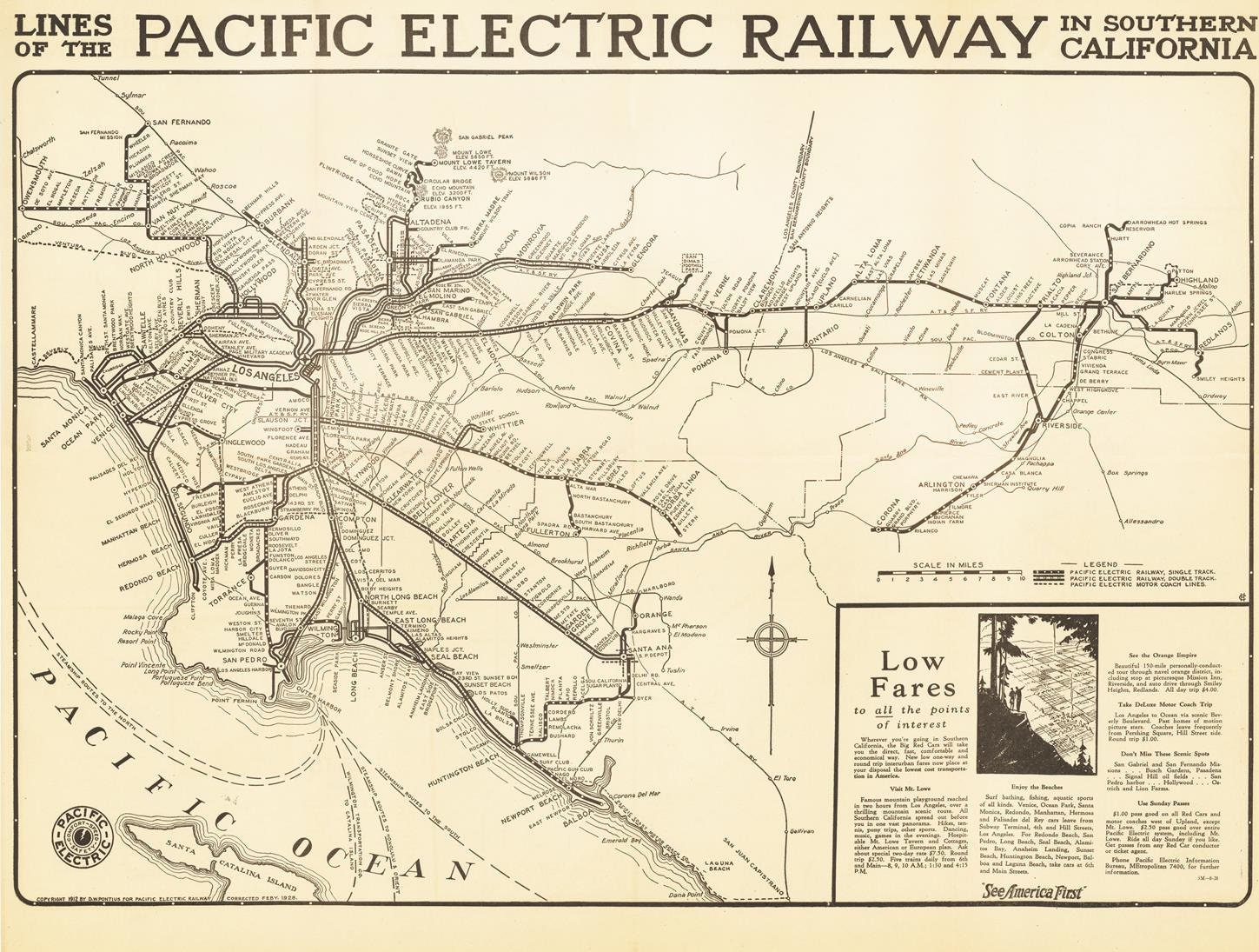 Old Map of Pacific Electric Railwaysouthern | Etsy
