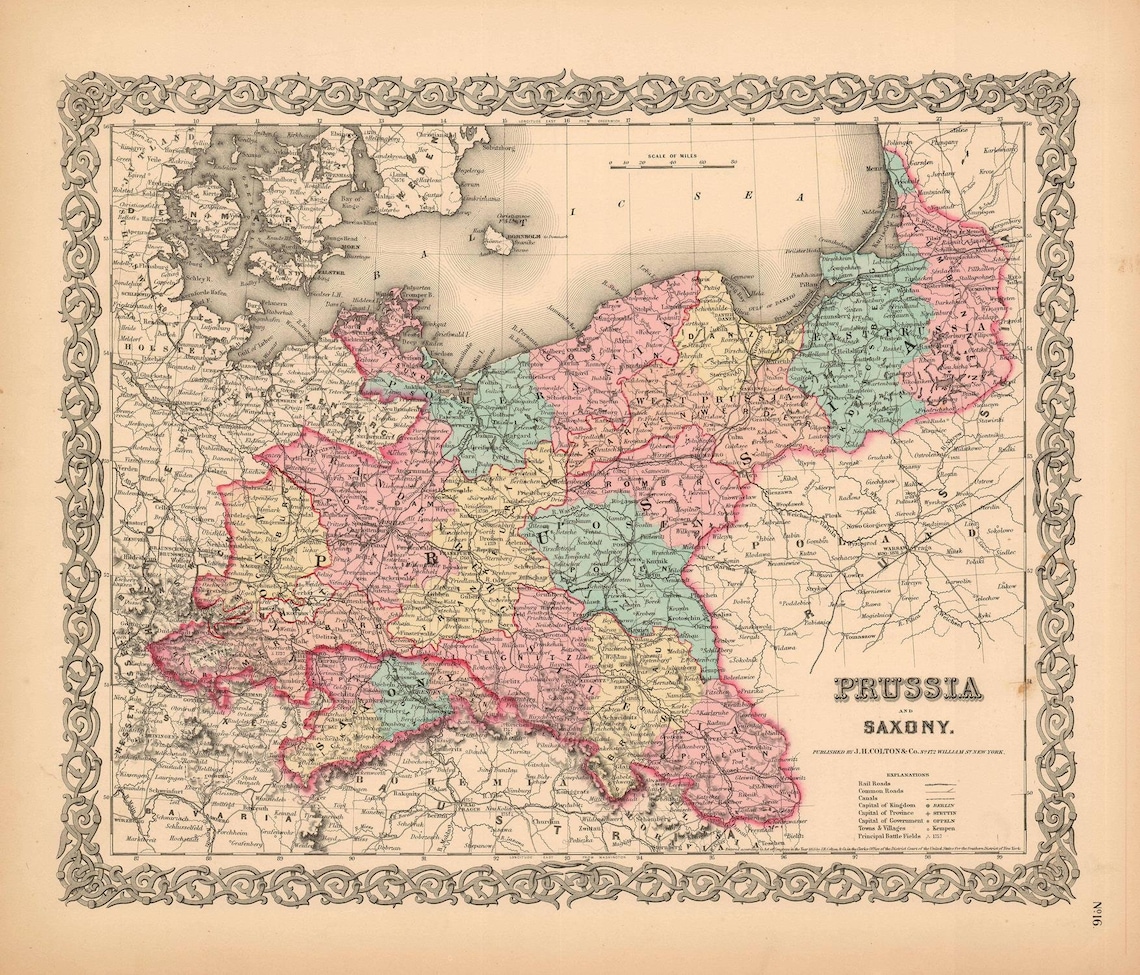 Old map of Prussia Saxony 1855 rare map antique fine | Etsy