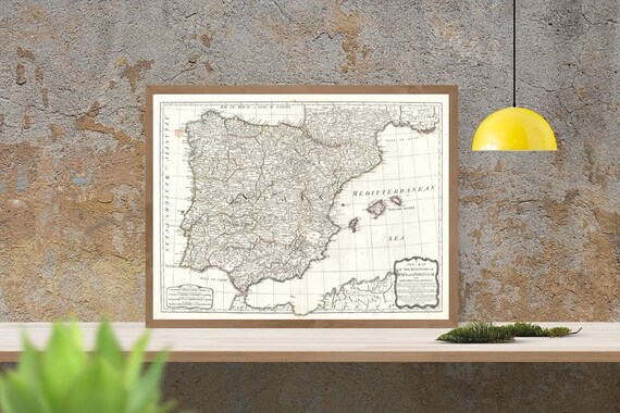 Antique map of Spain and Portugal 1790 antique decor fine | Etsy