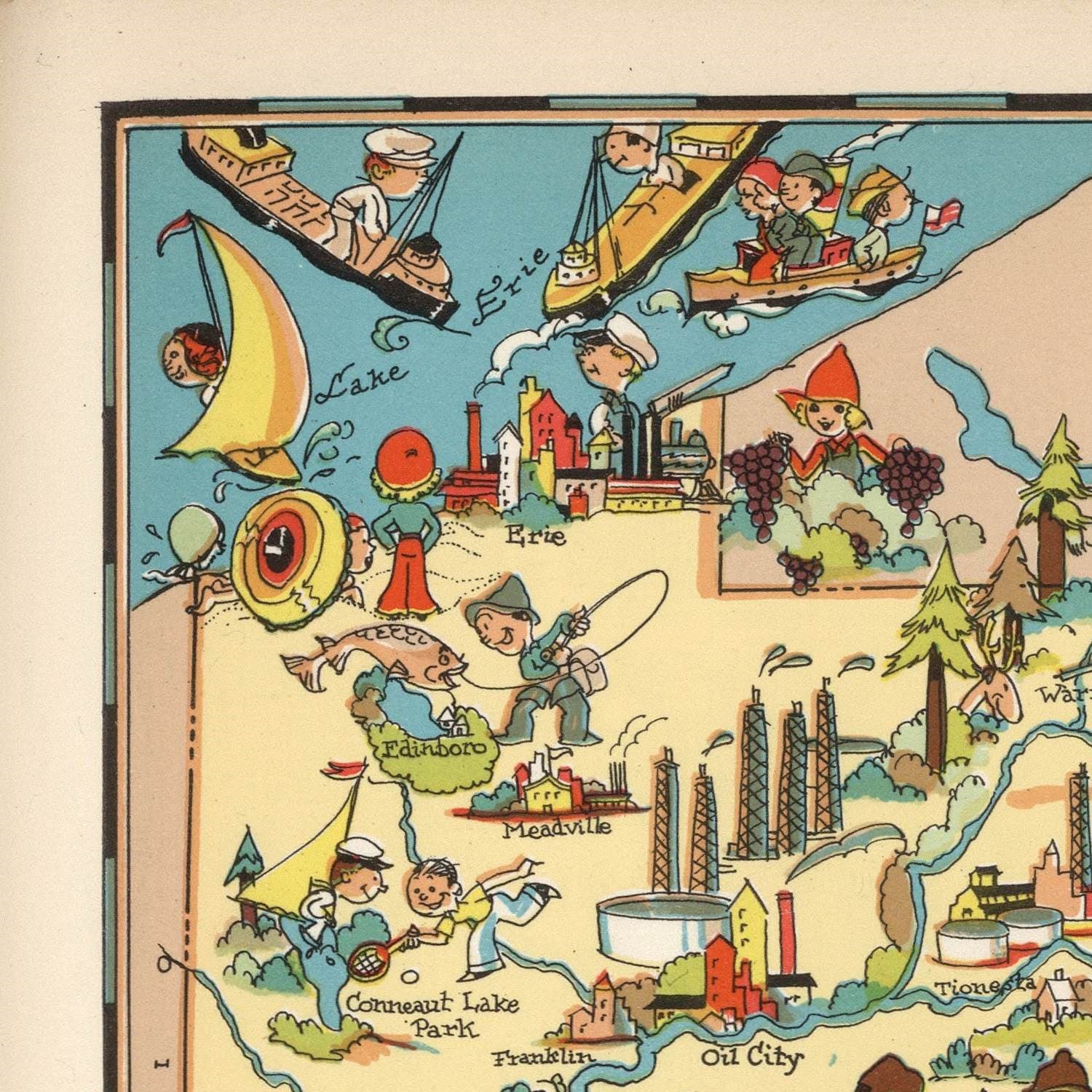 1935 Pennsylvania Cartoon Map: Fine Art Giclée Print - Etsy