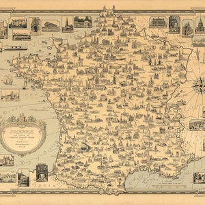 Old Map of France 1935 Rare Map Tourist Map Pictorial - Etsy