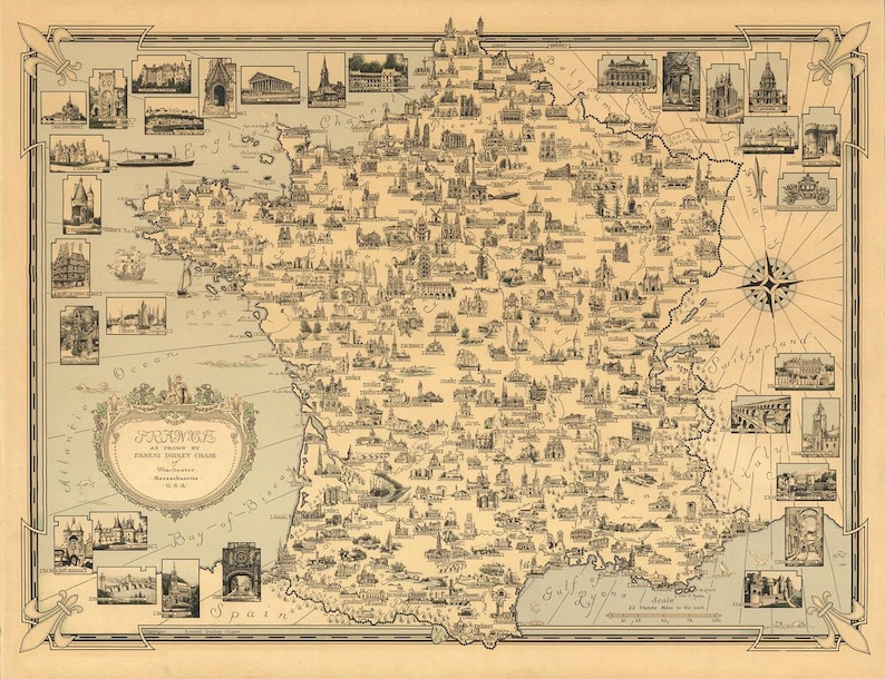 Old Map of France 1935 Rare Map Tourist Map Pictorial - Etsy