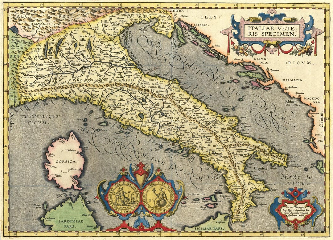 1584 Ancient Map of Italy - Etsy