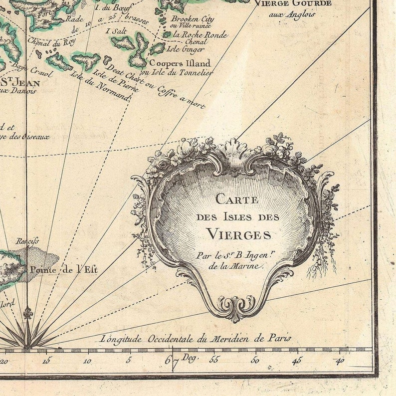 Old Map of Virgin Islands, 1764, Very Rare, Fine Reproduction, Fine Art ...
