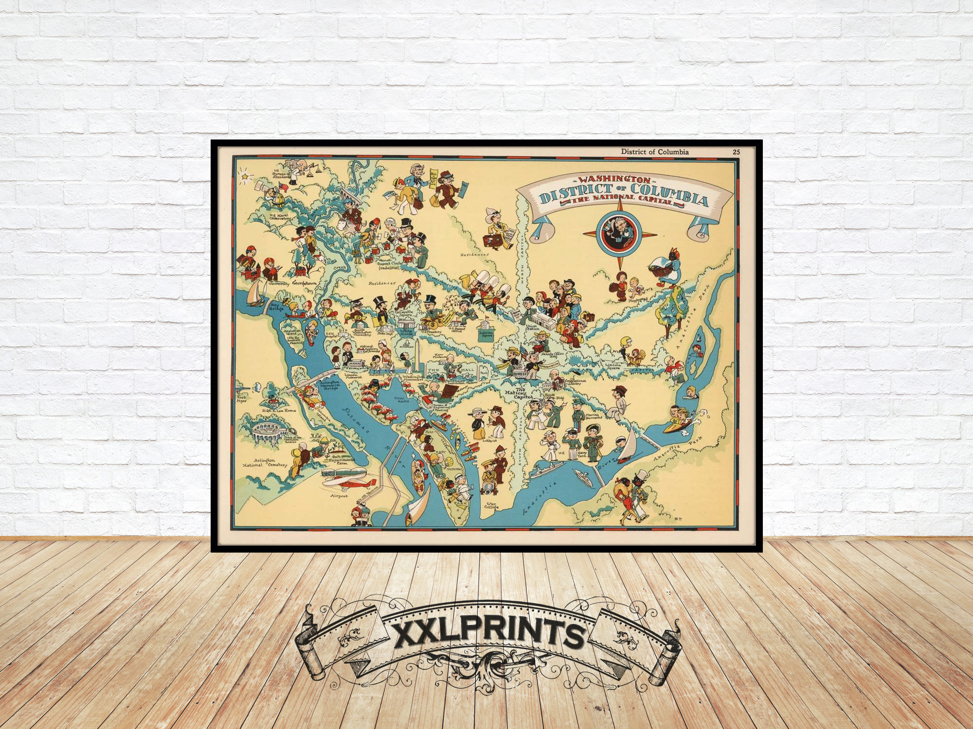 1935 Cartoon Map of District of Columbia Pictorial Map Fine - Etsy