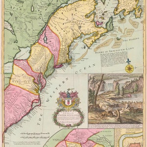 Old Map of New Foundland, New Scotland, New England, New York, 1731 ...