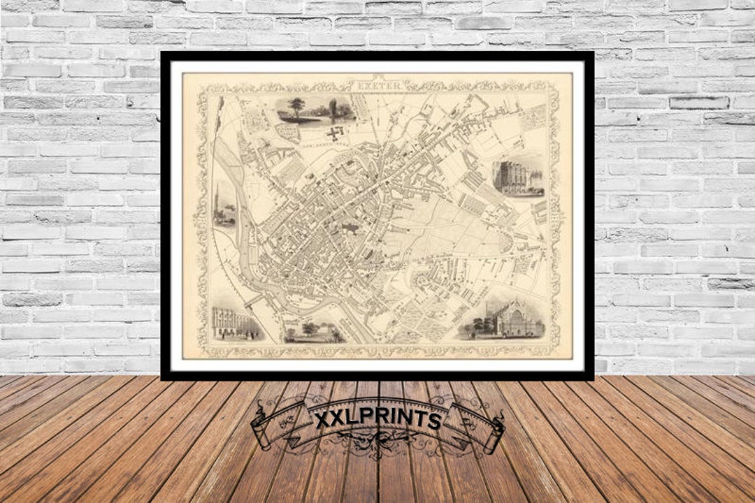 Old Map of Exeter, 1851, City Plan, Antique Map, Fine Reproduction ...