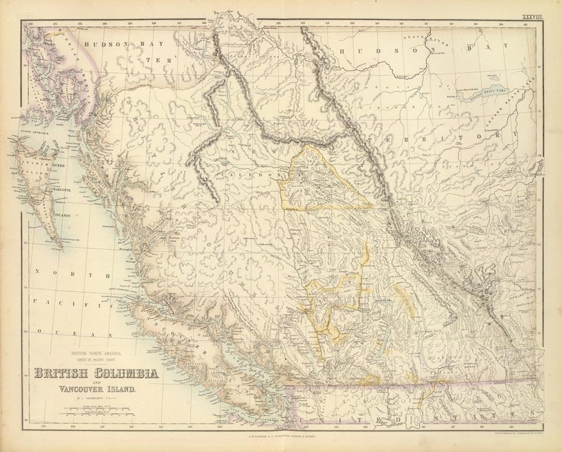 Old Map of Canada British Columbia 1872 Rare Map Fine | Etsy