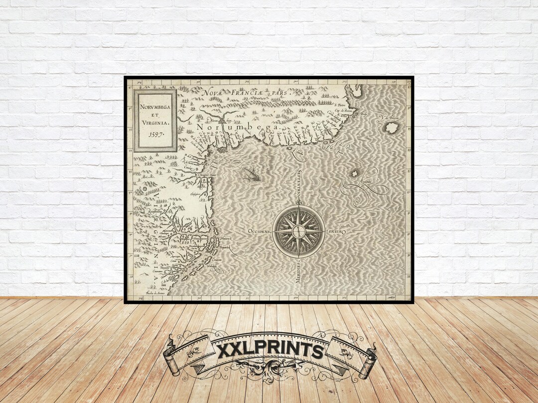 Norumbega Map Print: 1597 Ancient Map Reproduction - Etsy