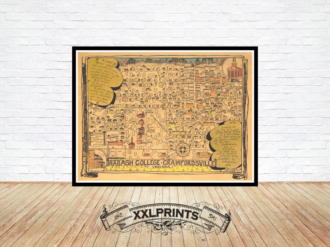 Wabash College Map Print: Crawfordsville, Indiana - 1928 Reproduction ...