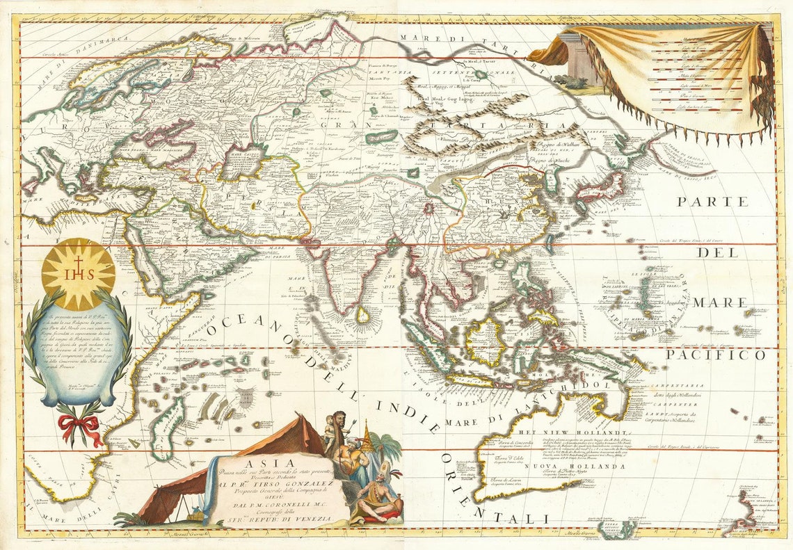 Ancient Map of Asia 1690 Very Rare Coronelli Map Set Fine - Etsy