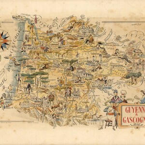 Guyenne Gascogne Map Print: 1951 Provinces of France Pictorial Map - Etsy