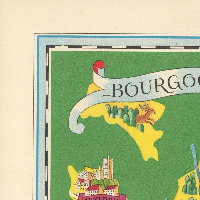 Burgundy Map Print: 1951 Vintage Pictorial Map of France - Etsy