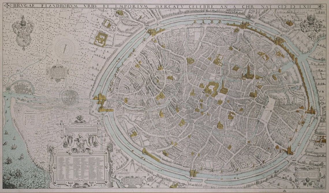 Antiguo mapa de Brujas 1562 Bélgica mapa muy raro | Etsy