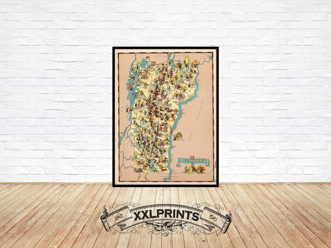 1935 Vermont Cartoon Map: Pictorial Fine Art Print - Etsy