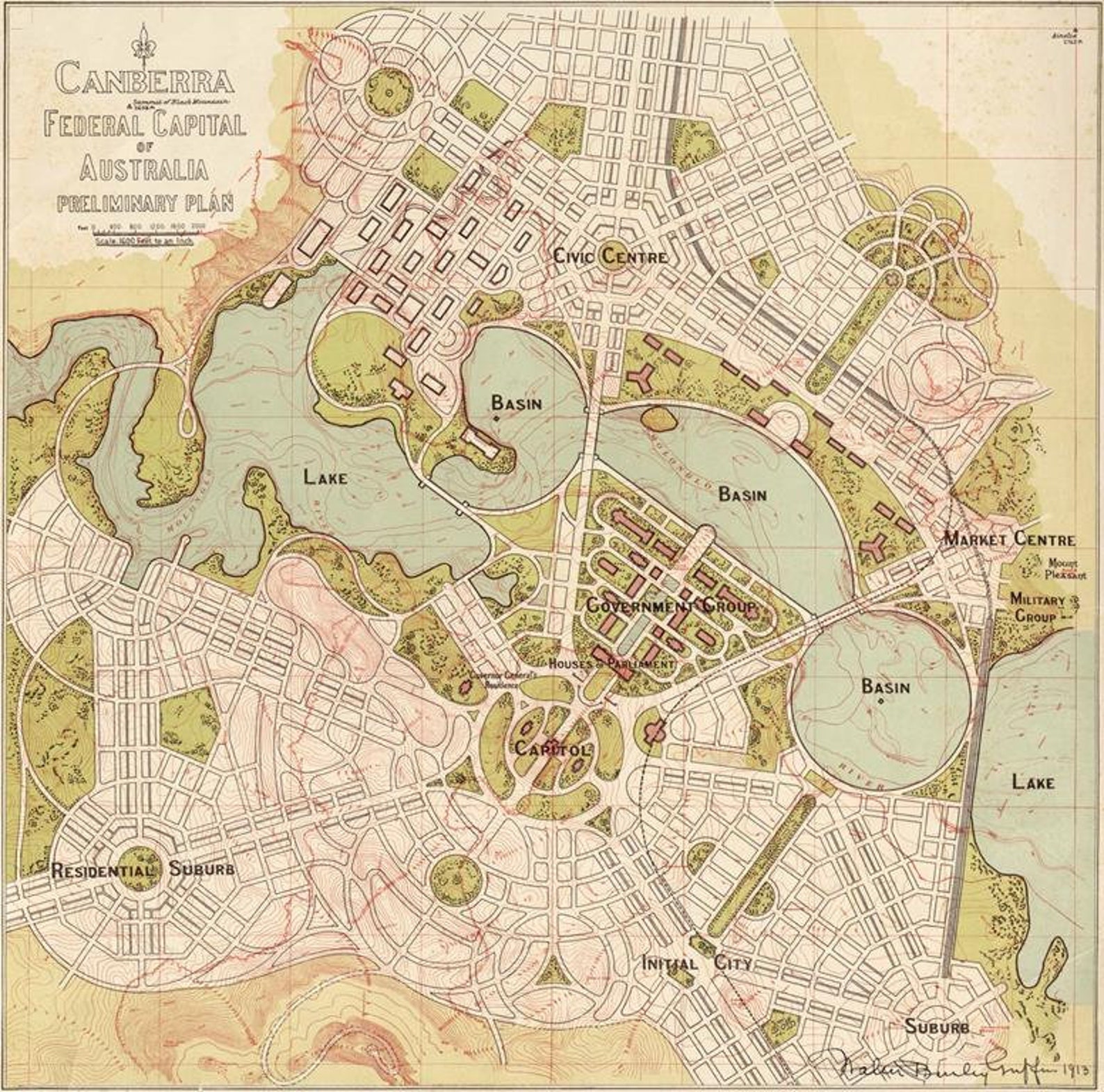 Old Map of Canberra, Australia, 1913, Antique Decor, Fine Reproduction ...