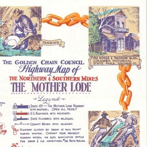 Old Pictorial Tourist Map of the Mother Lode Gold Region, California ...