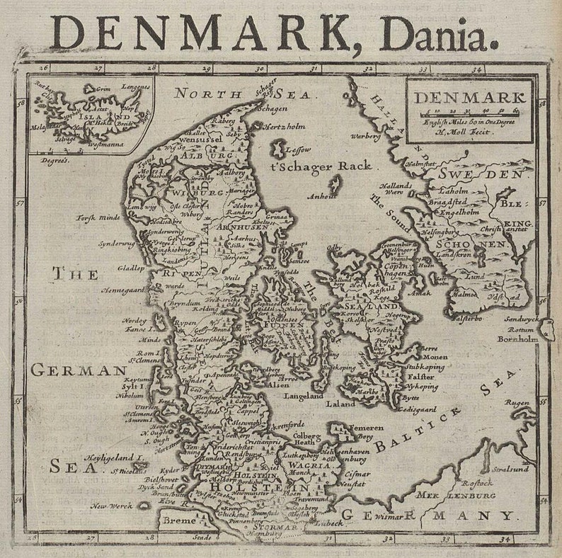 Antique Map of Denmark 1700 Old Map Fine Reproduction - Etsy