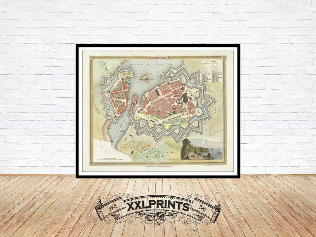 Geneva City Map Print: 1850 Vintage Fine Art Reproduction - Etsy UK