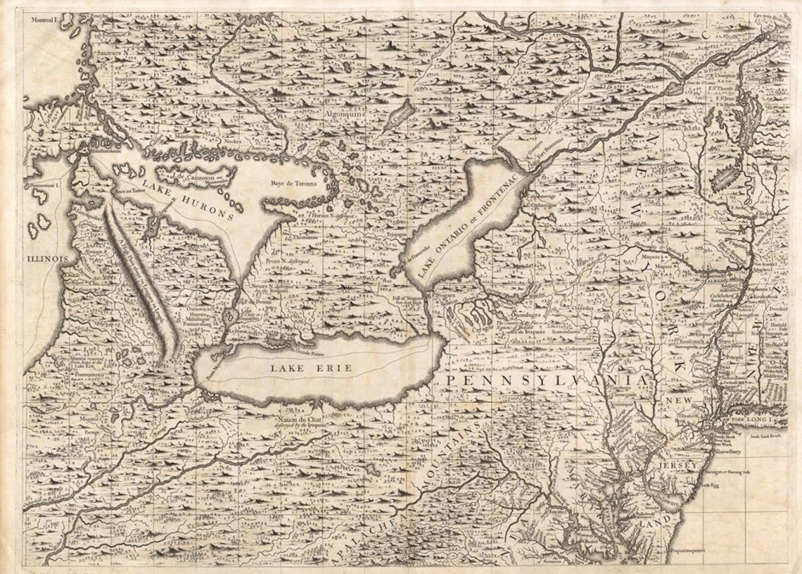 Antique map of Great Lakes of North America 16th century | Etsy