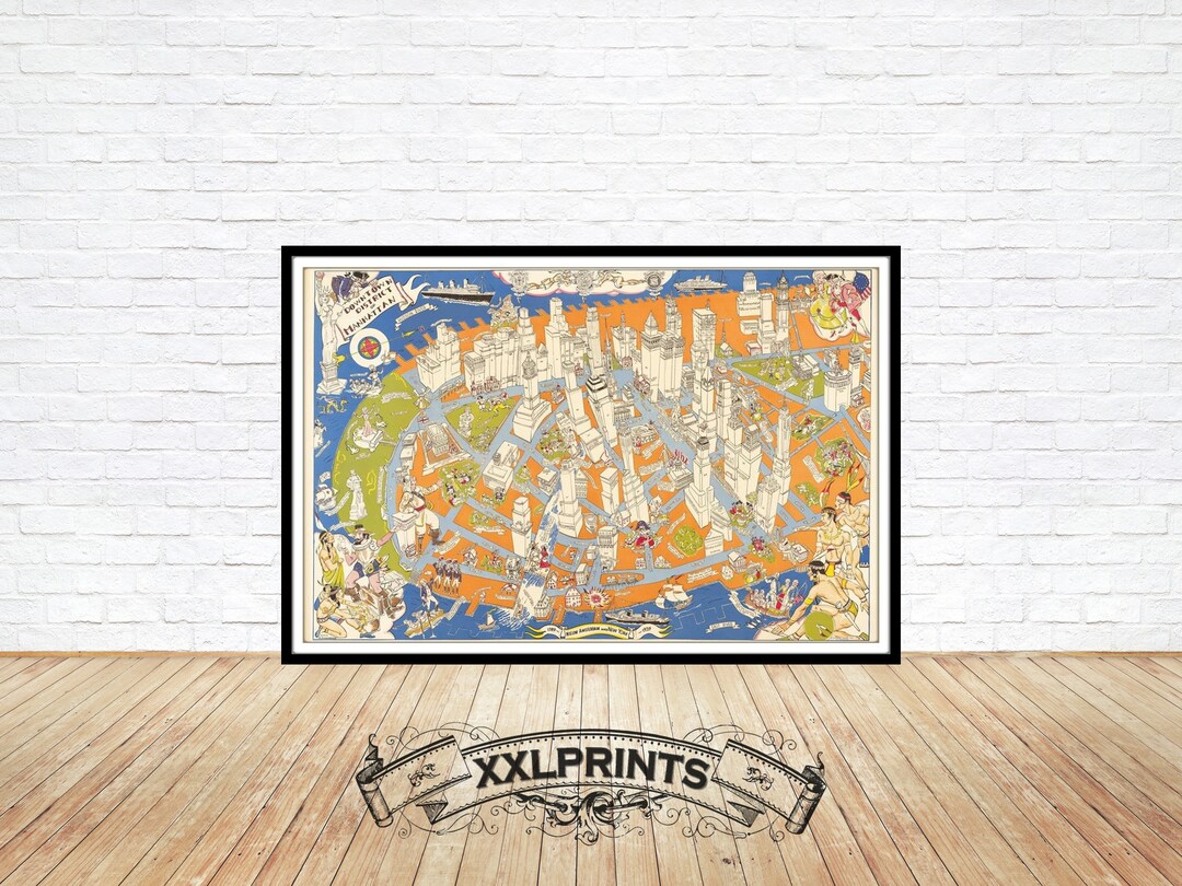 1938 Manhattan Map Art Print: Vintage New York City Pictorial Decor - Etsy