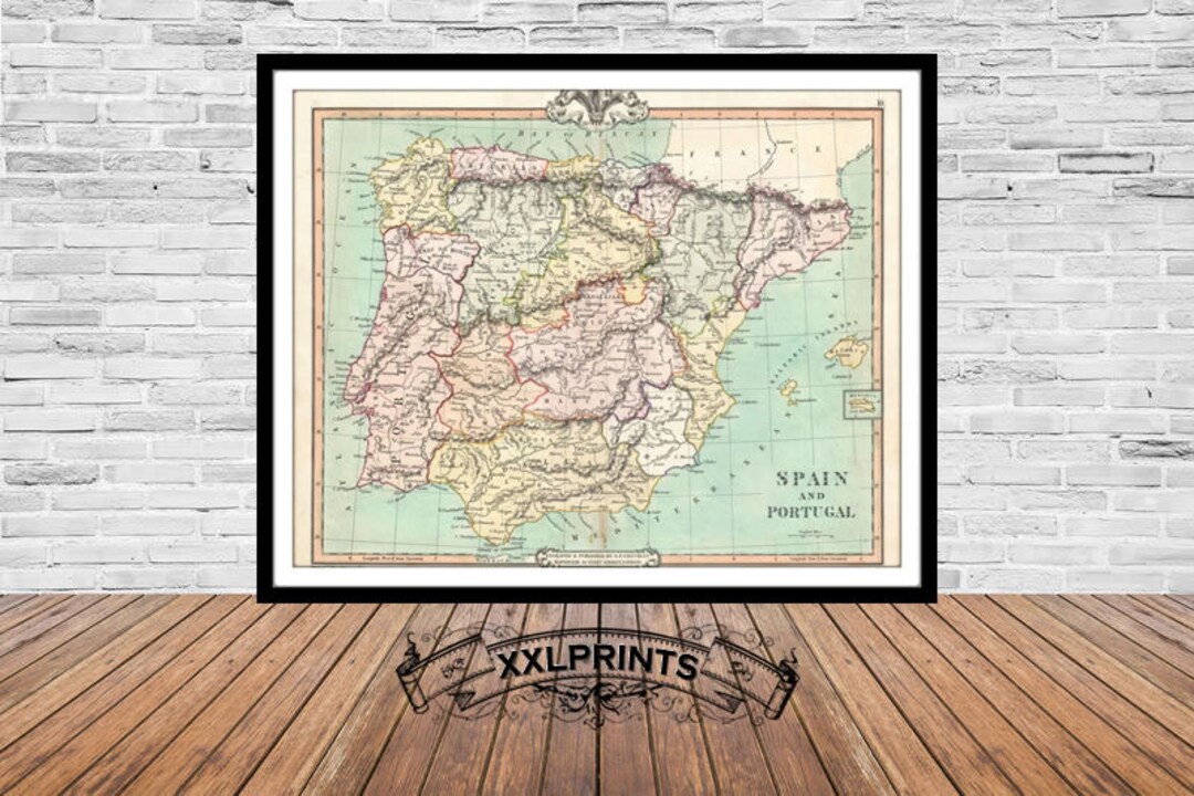 1850 Cruchley Map of Spain & Portugal: Antique Fine Art Print - Etsy