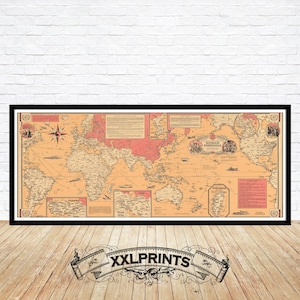 1950 World Map Print: Antique Pictorial Map Reproduction - Etsy