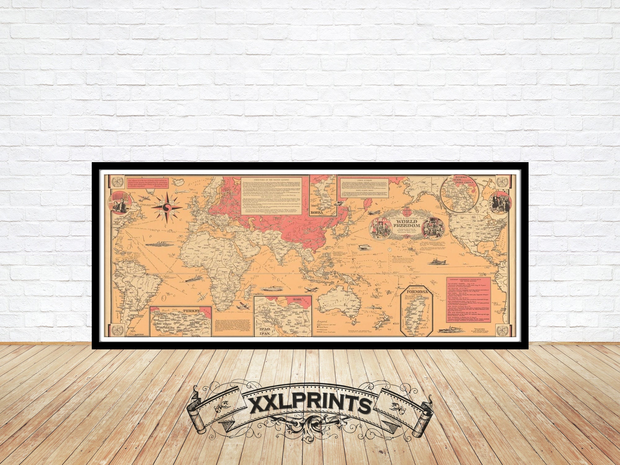 1950 World Map Print: Antique Pictorial Map Reproduction - Etsy