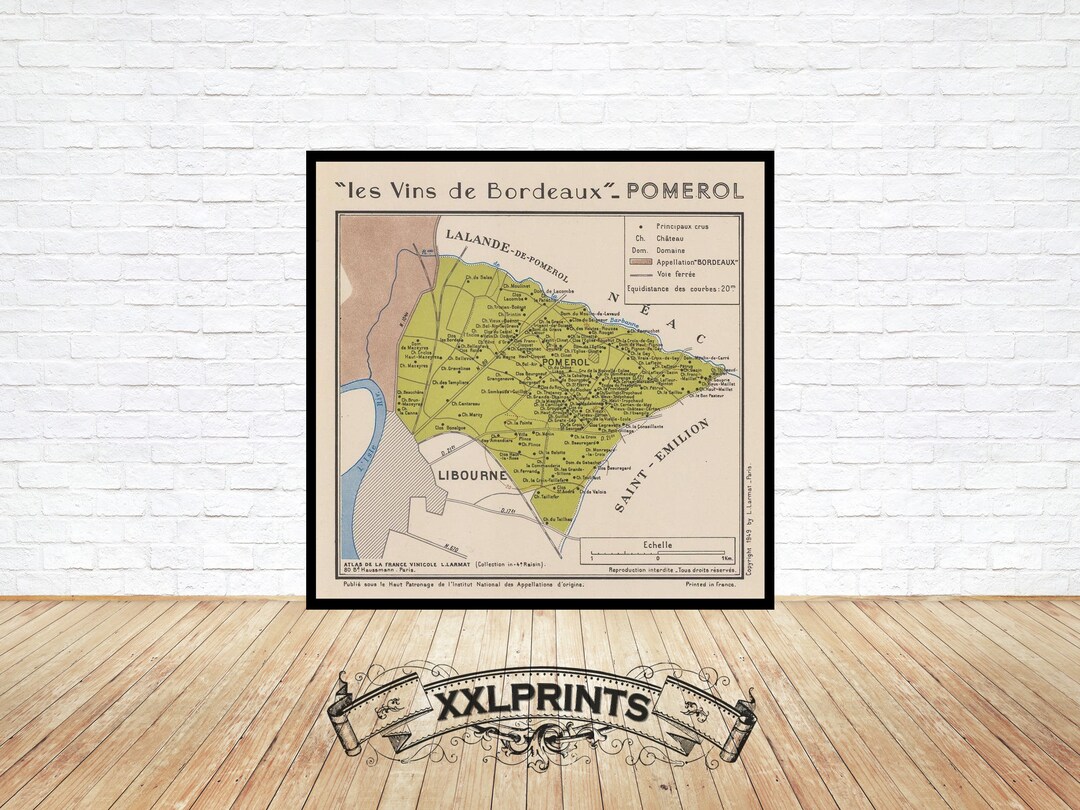 Old Map of Bordeaux Vineyards, Pomerol, 1949, Wine Map, Fine ...
