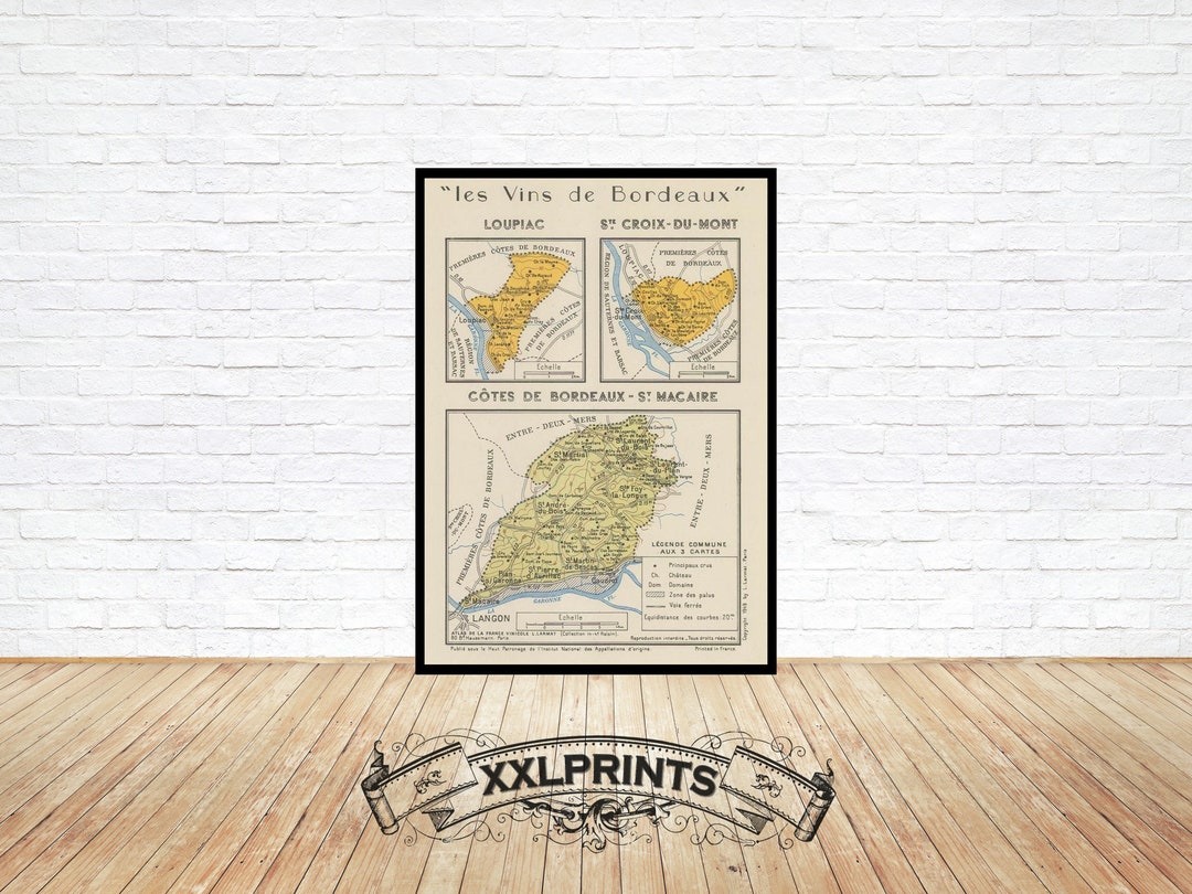 Vintage Bordeaux Vineyards Map Print: Loupiac, Ste. Croix, 1949 - Etsy