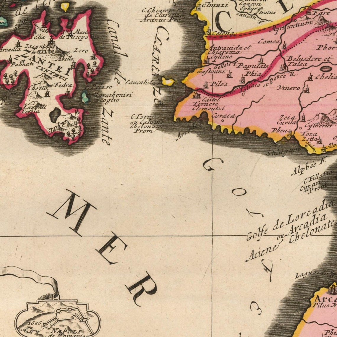 Old Map of Morea and Surrounding Islands1696very | Etsy