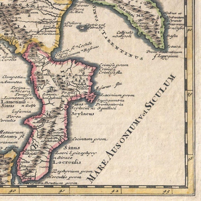 Antique Map of Calabria Southern Italy 1729extremely Rare | Etsy