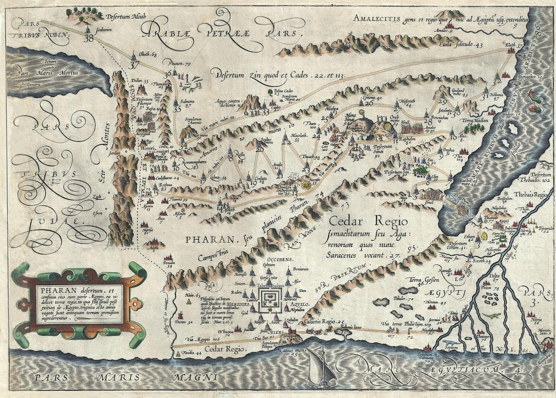 Old Map of Holy Land Desert of Paran 1590 Very Rare 12 - Etsy